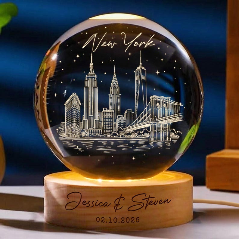 Personalized Skyline Crystal Ball Night Light, New York Crystal Ball ...