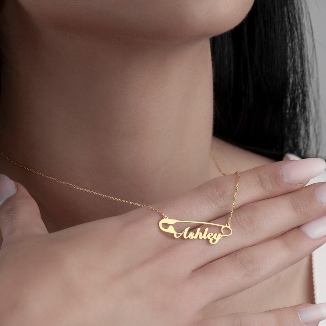 Custom Safety Pin Name Necklace, Personalized Name Pendant, Gift for ...