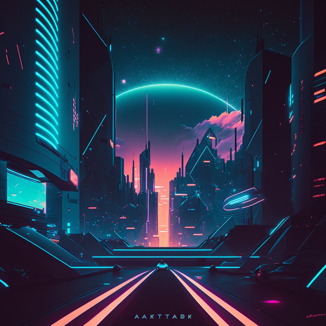 Futuristic Neon-lit Cityscape TRON Inspired Art Print for Modern Home ...