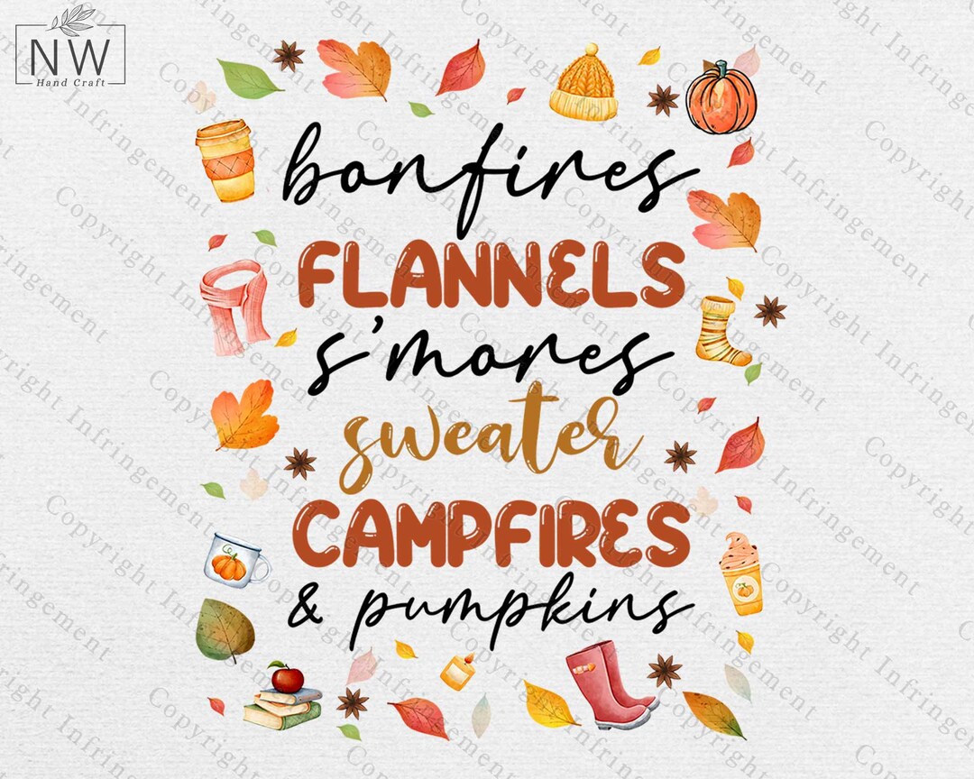 Bonfires Flannels S'mores Ong Fall Designs Png - Etsy
