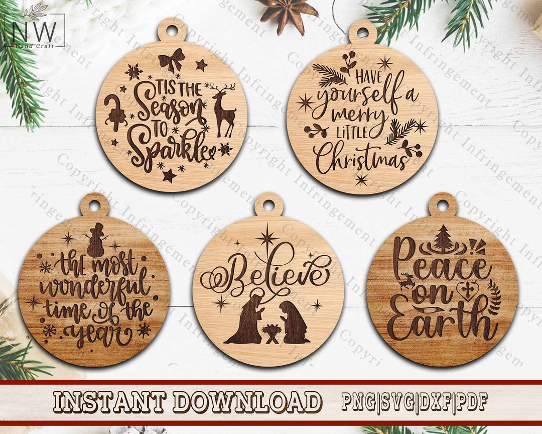 Joyeux Noël ornement SVG Bundle fichier, fichier SVG découpé au laser ...