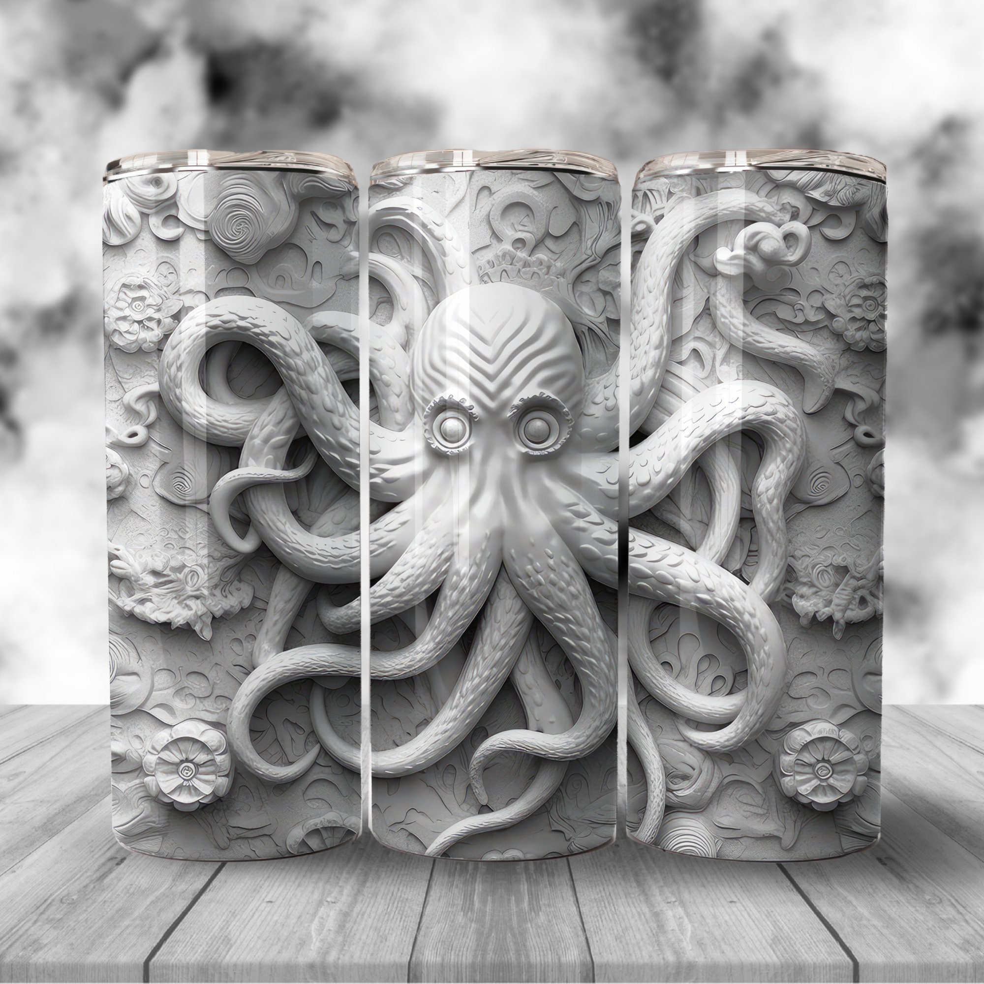 3D White Octopus Tumbler Wrap 20 Oz Skinny Tumbler 20oz - Etsy