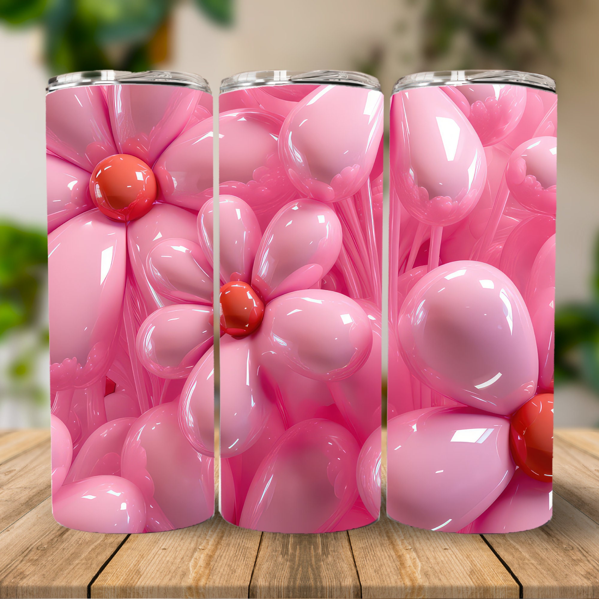 3D Inflated Pink Flowers 20 Oz Skinny Tumbler Sublimation - Etsy