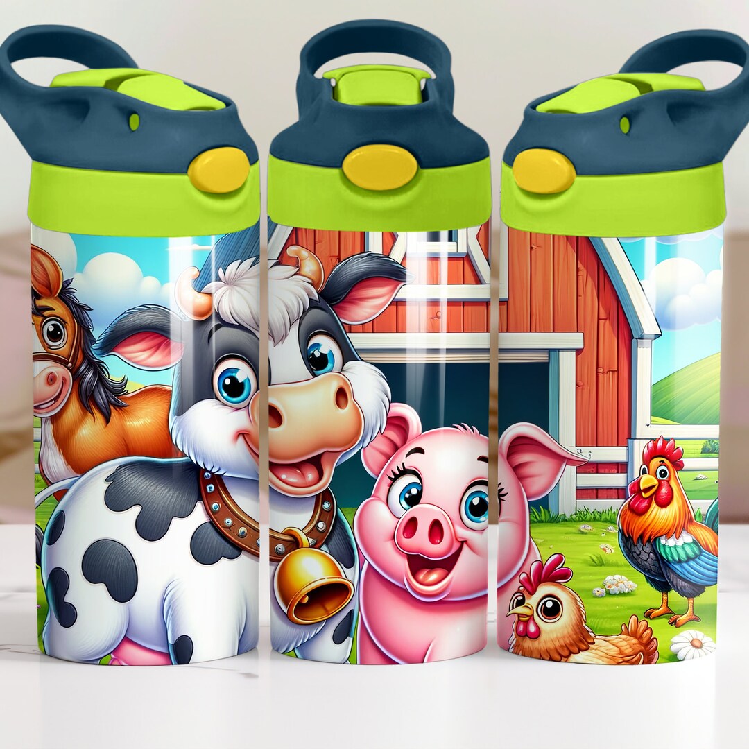 Cute Farm Animals 12oz Kids Flip Top Sippy Cup Tumbler Wrap, 12oz ...