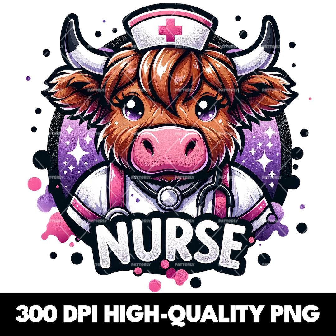 Nurse Highland Cow PNG, Nurse Clipart Shirt Sublimation Design ...