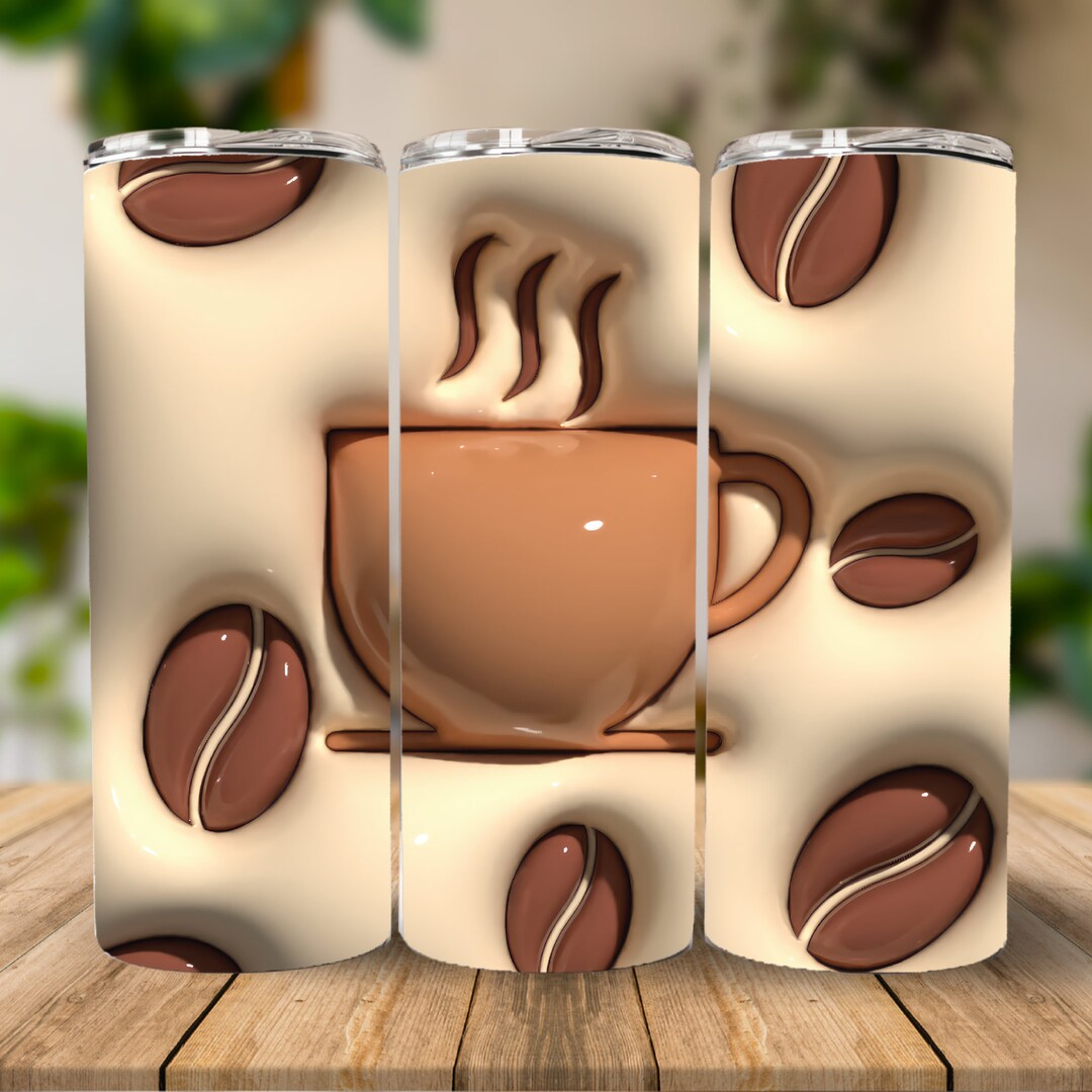 3D Inflated Coffee Wrap 20 Oz Skinny Tumbler Sublimation Design ...