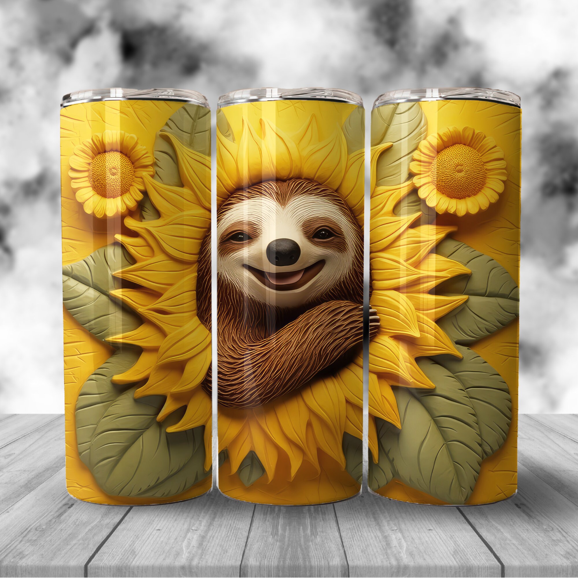 3D Sloth Floral Sunflowers 20 Oz Skinny Tumbler Sublimation - Etsy