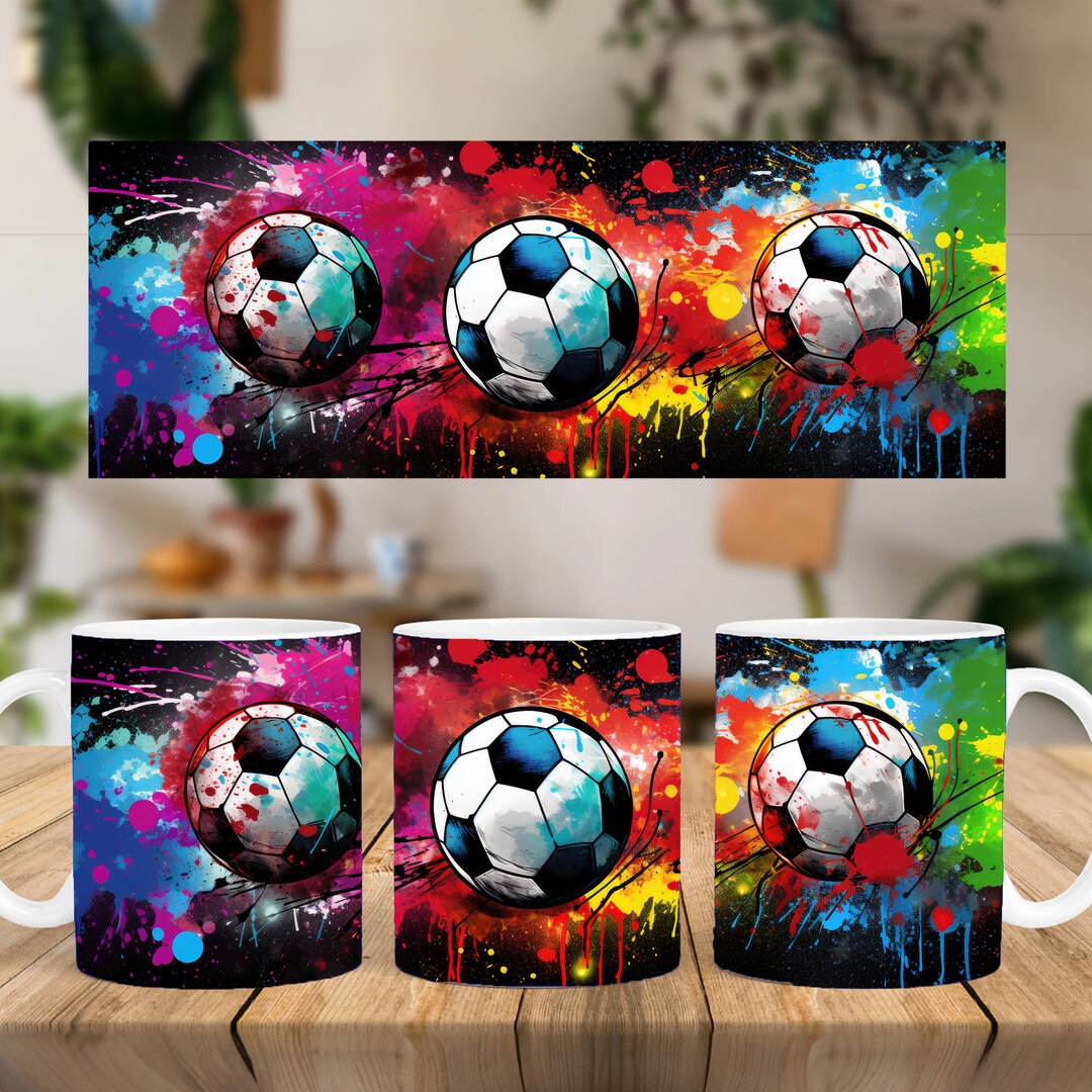 Rainbow Colorful Soccer Ball Mug Wrap, 11oz and 15oz Mug Design Digital ...