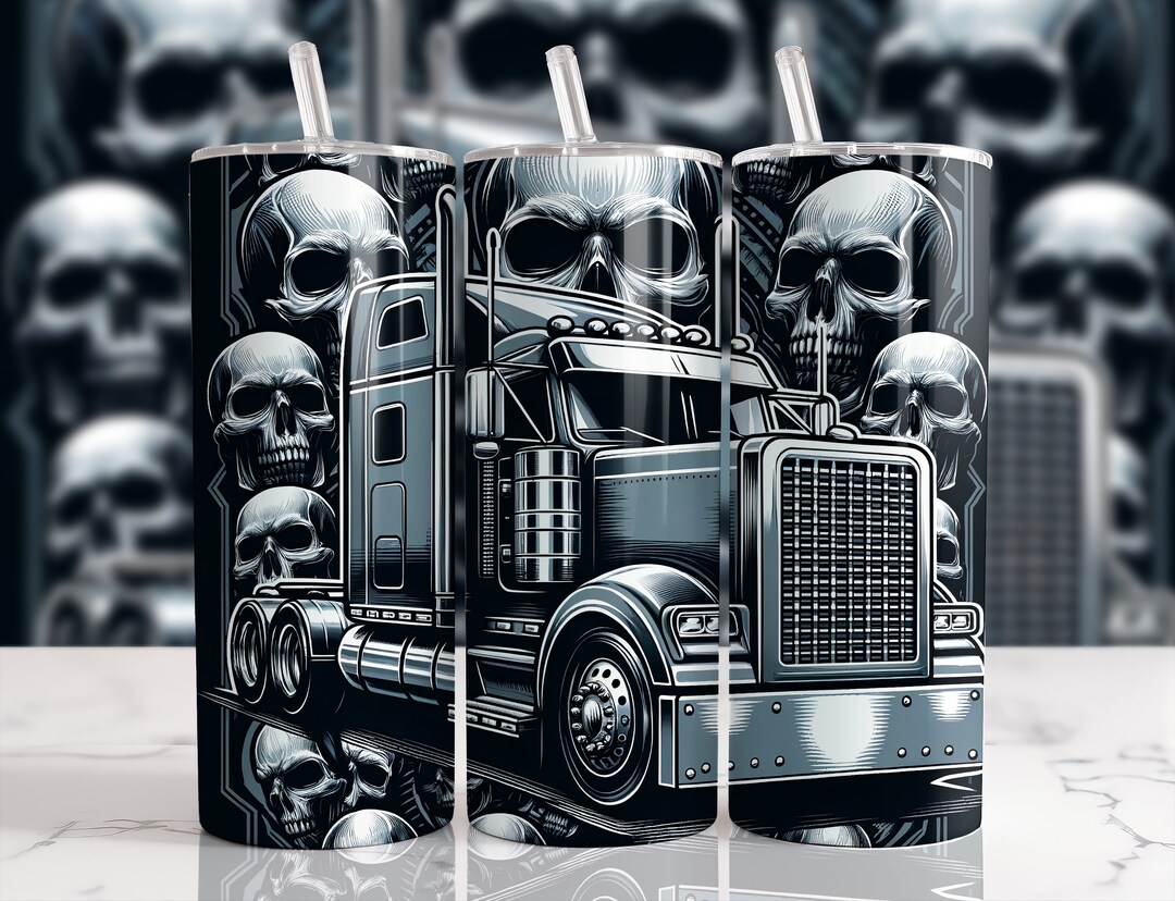 Semi Truck Skulls 20 Oz Straight Tumbler Sublimation Design Digital ...