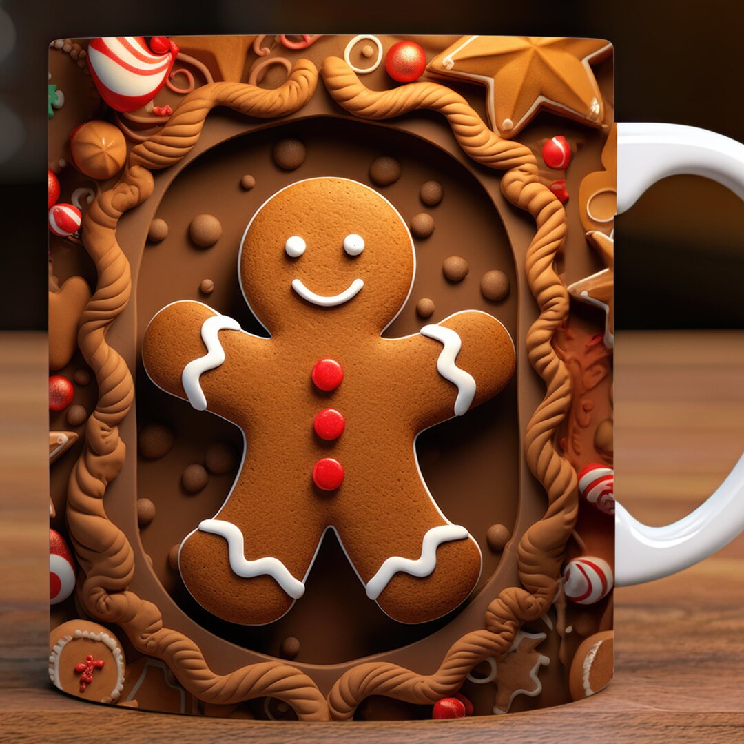 3D Gingerbread Man Mug Wrap, 11oz and 15oz Mug Design Digital Download ...