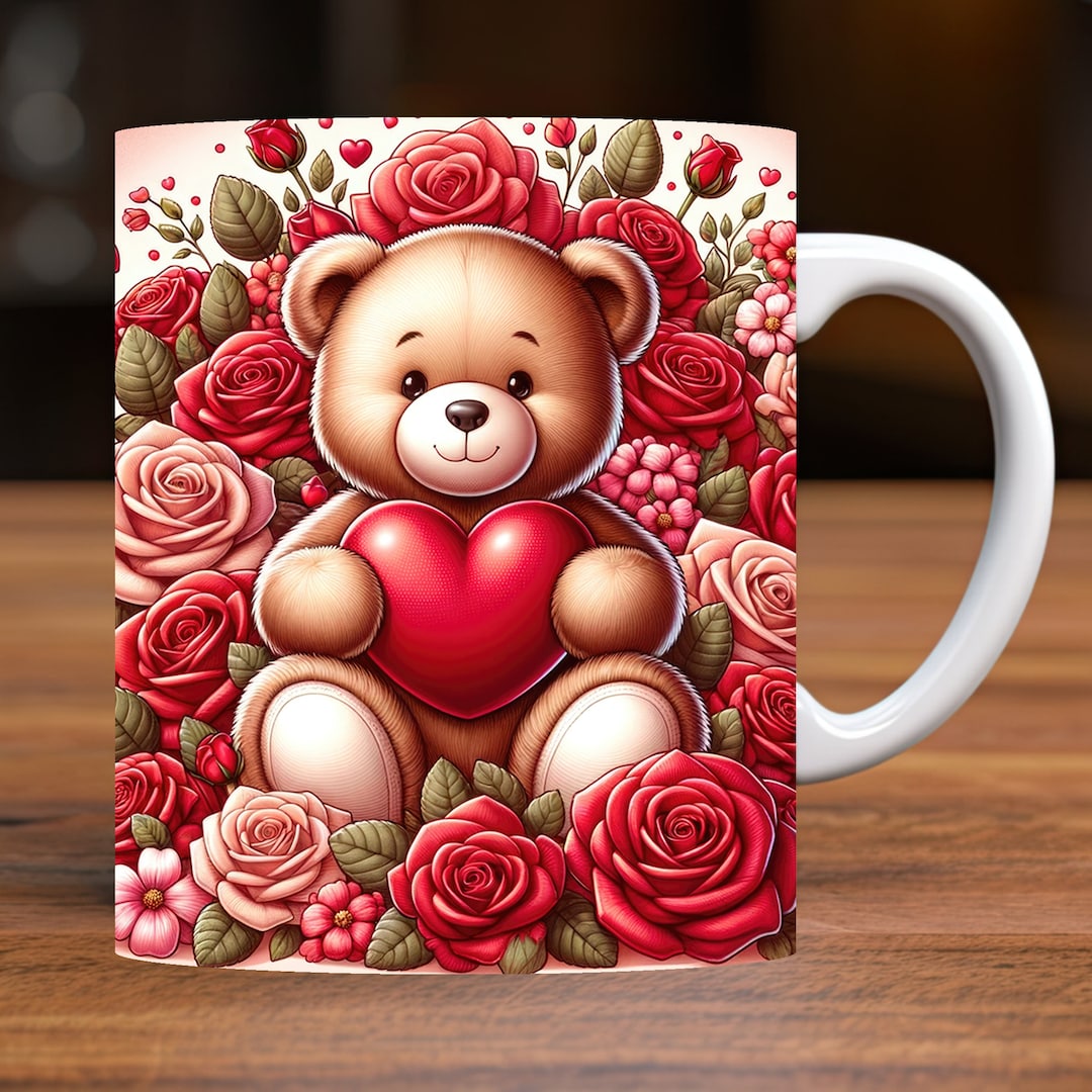 Love Teddy Bear Mug Wrap, 11oz and 15oz Mug Design Digital Download PNG ...