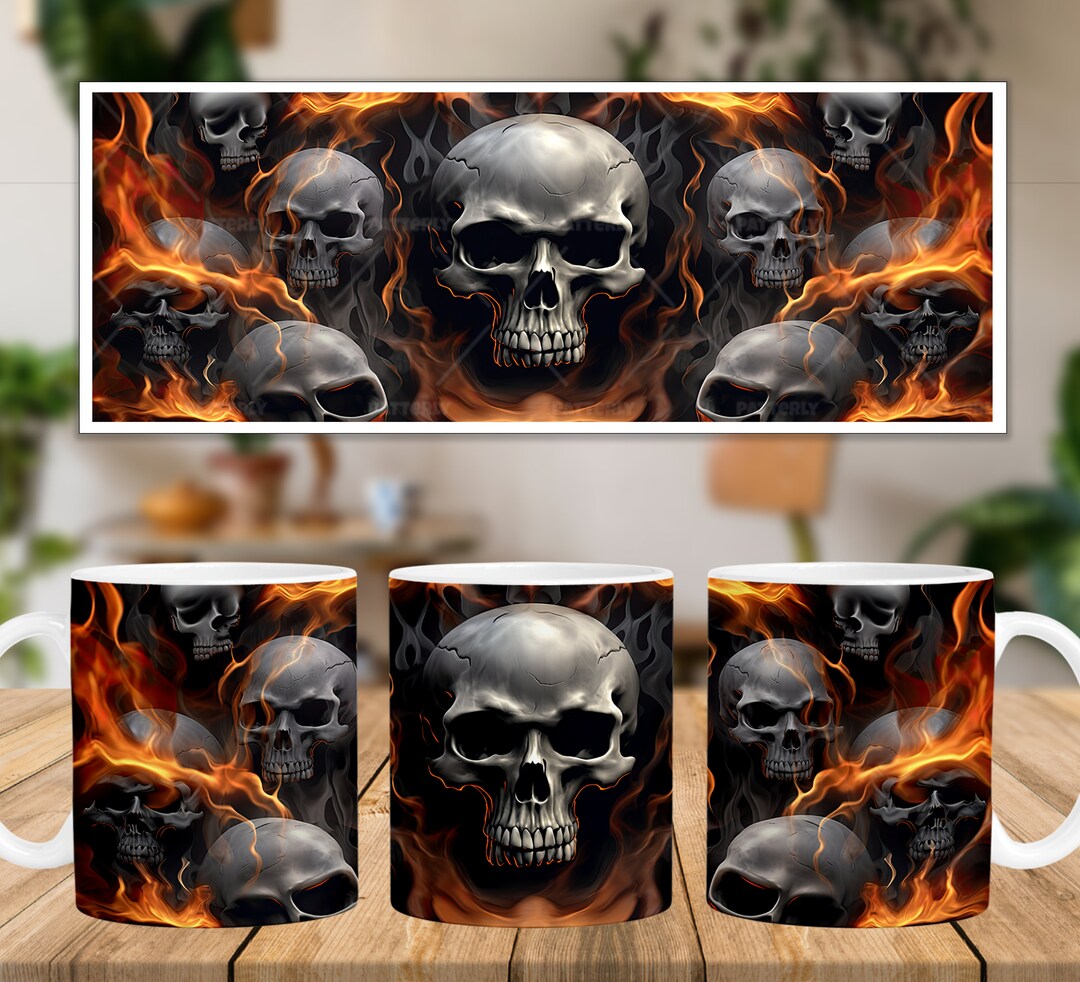 Skulls Mug Wrap, 11oz and 15oz Mug Design Digital Download PNG, Mug ...