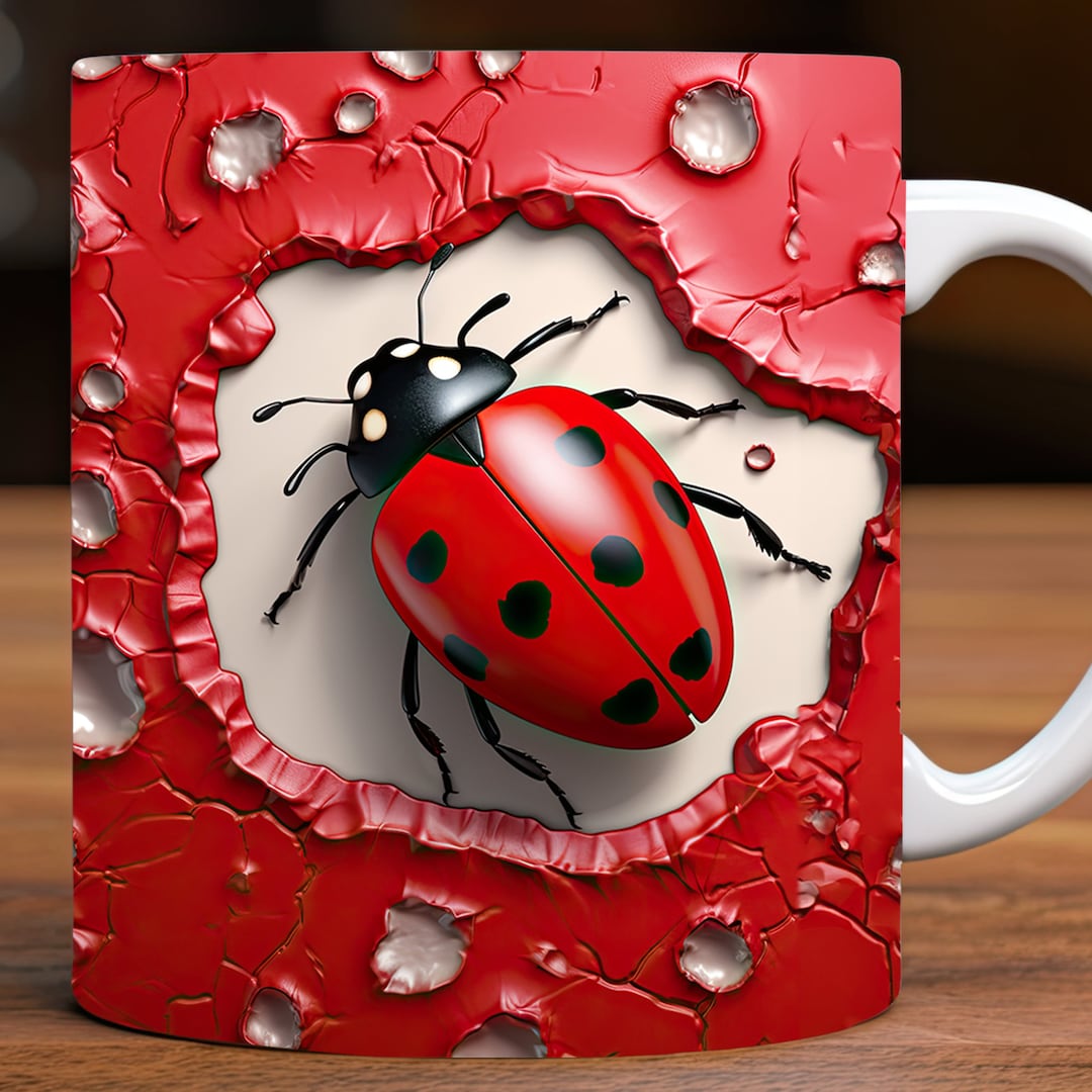 3D Red Ladybug Mug Wrap, 11oz and 15oz Mug Design Digital Download PNG ...