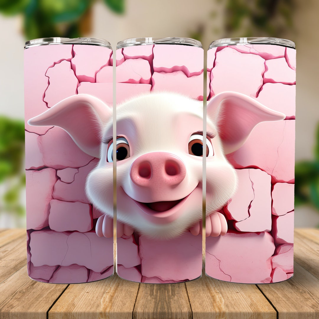 3D Pig Broken Wall 20 Oz Straight Tumbler Sublimation Design Digital ...