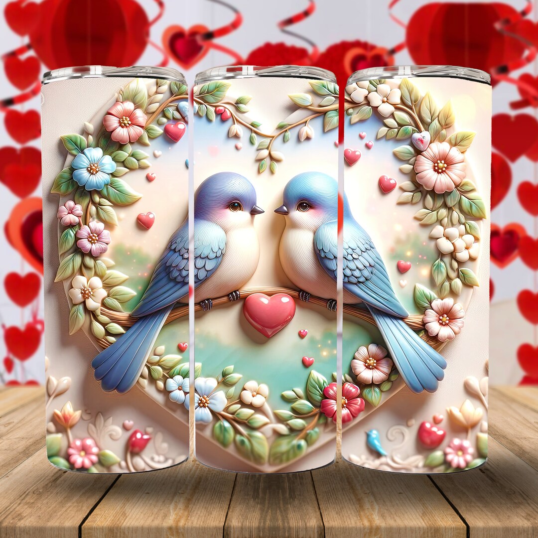 Pastel Valentine Birds 20 Oz Straight Tumbler Sublimation Design ...