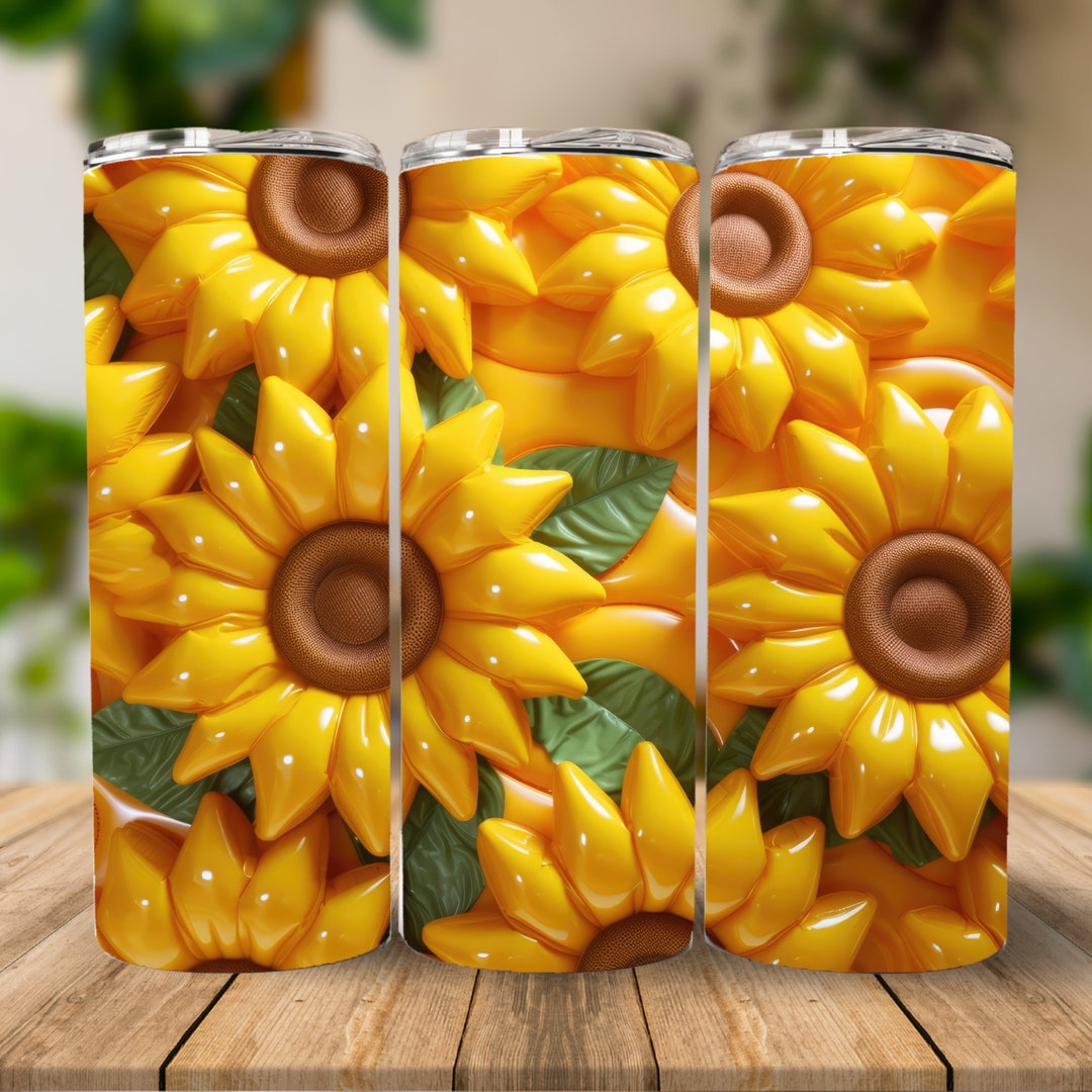 3D Inflated Sunflowers 20 Oz Skinny Tumbler Sublimation Design, Instant ...