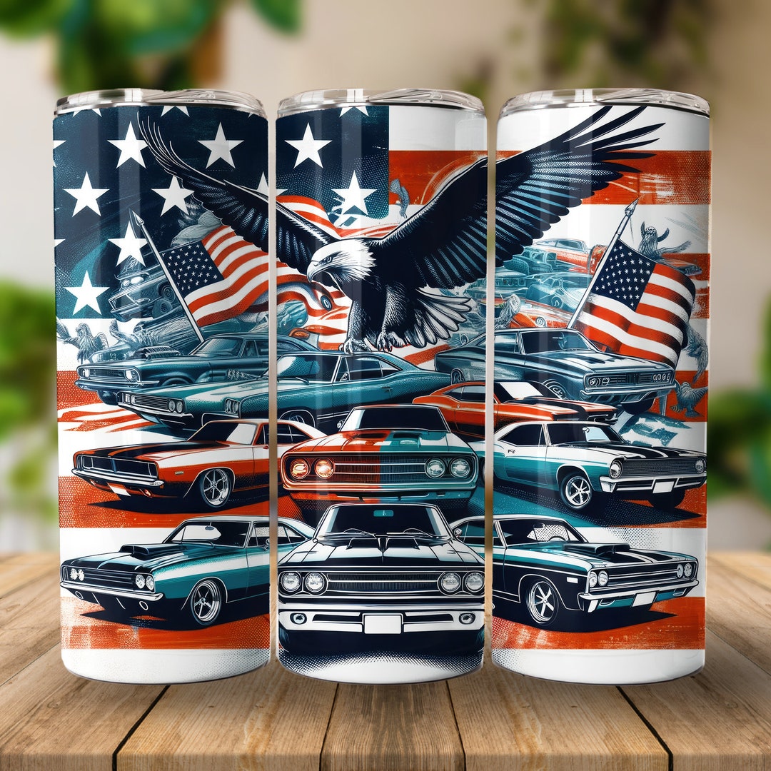 Patriotic USA Cars 20 Oz Straight Tumbler Sublimation Design Digital ...