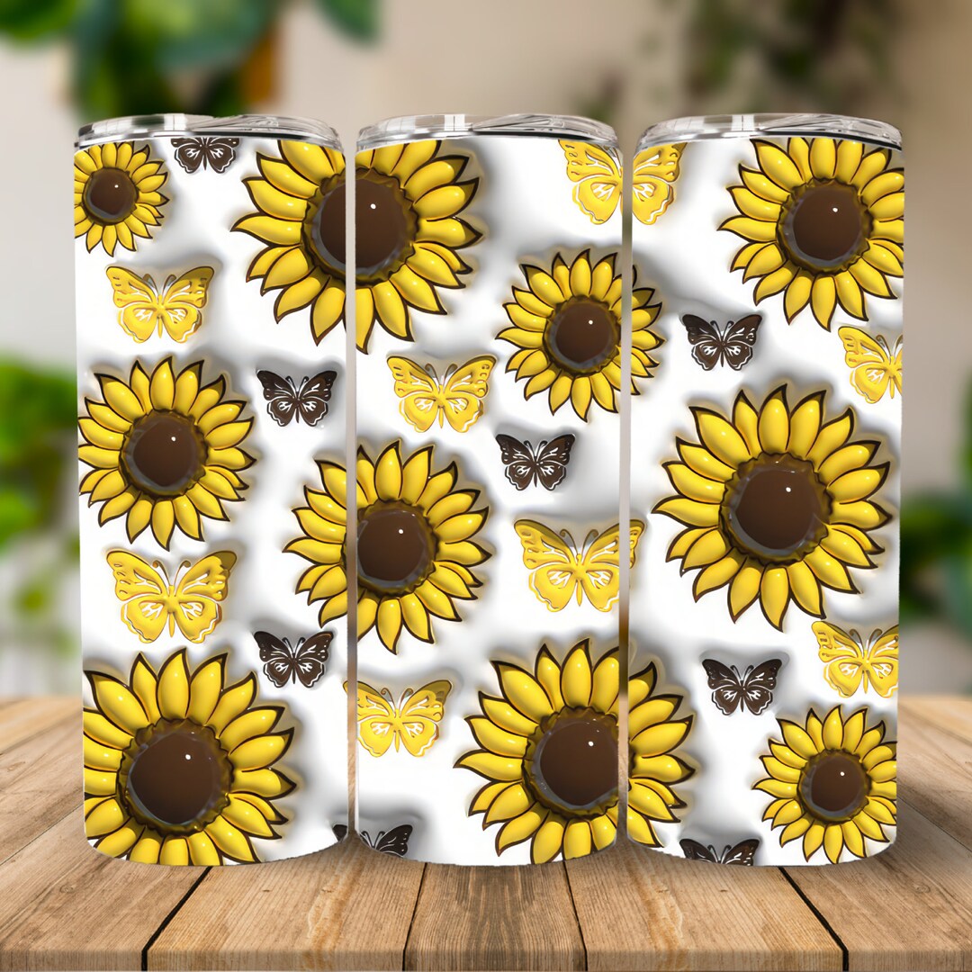3D Inflated Puff Sunflower 20 Oz Skinny Tumbler Sublimation Design ...