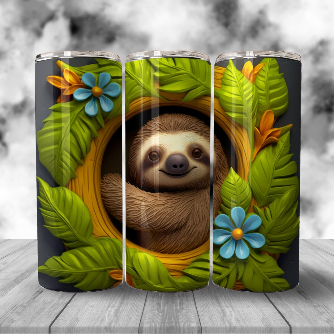 3D Carved Sloth 20 Oz Skinny Tumbler Sublimation Design, Instant ...