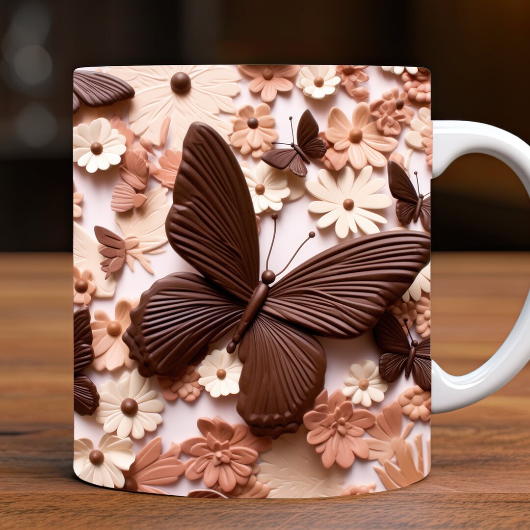 3D Brown Butterflies Mug Wrap, 11oz and 15oz Mug Design Digital ...