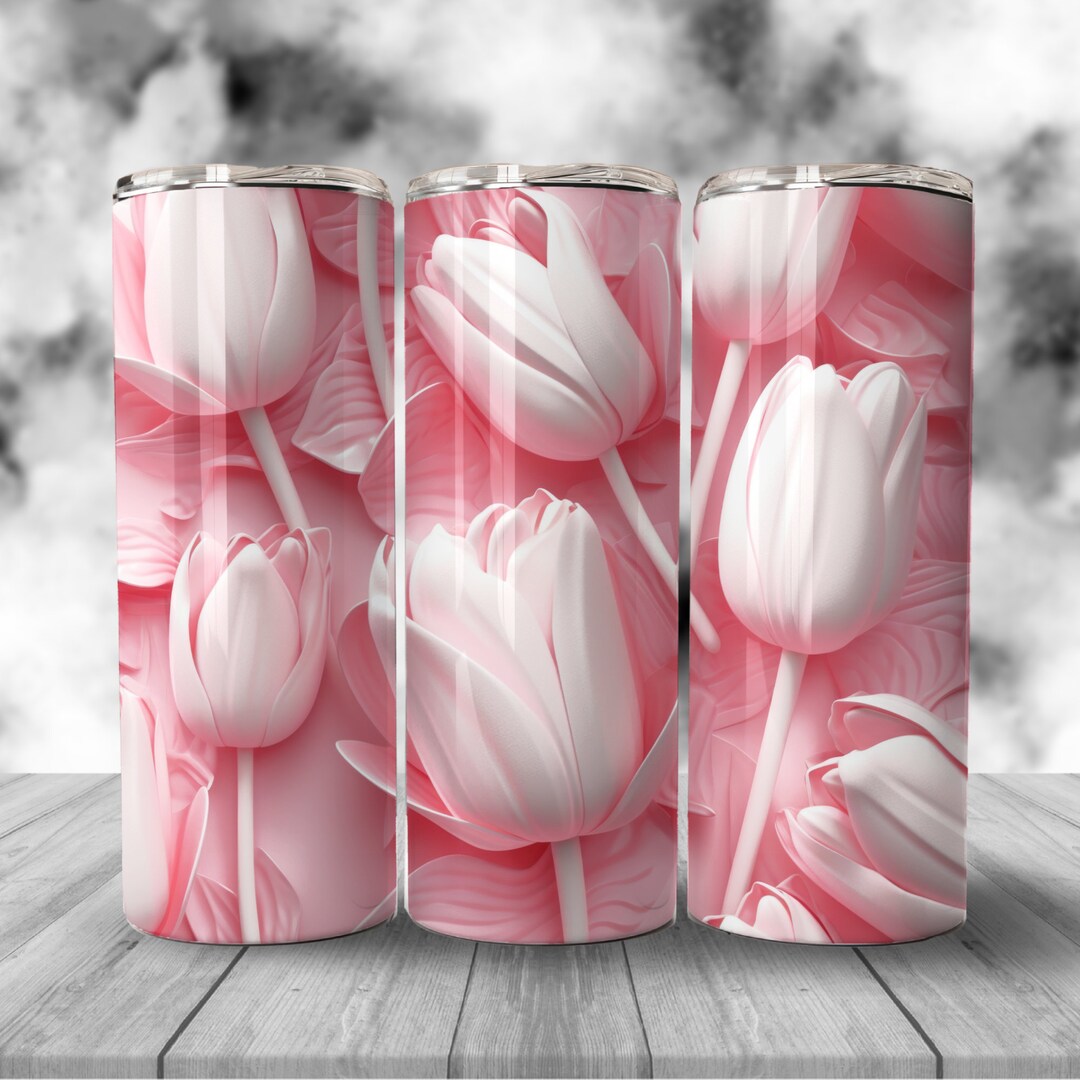 3D Pastel Pink Tulips 20 Oz Skinny Tumbler Sublimation Design, Instant ...