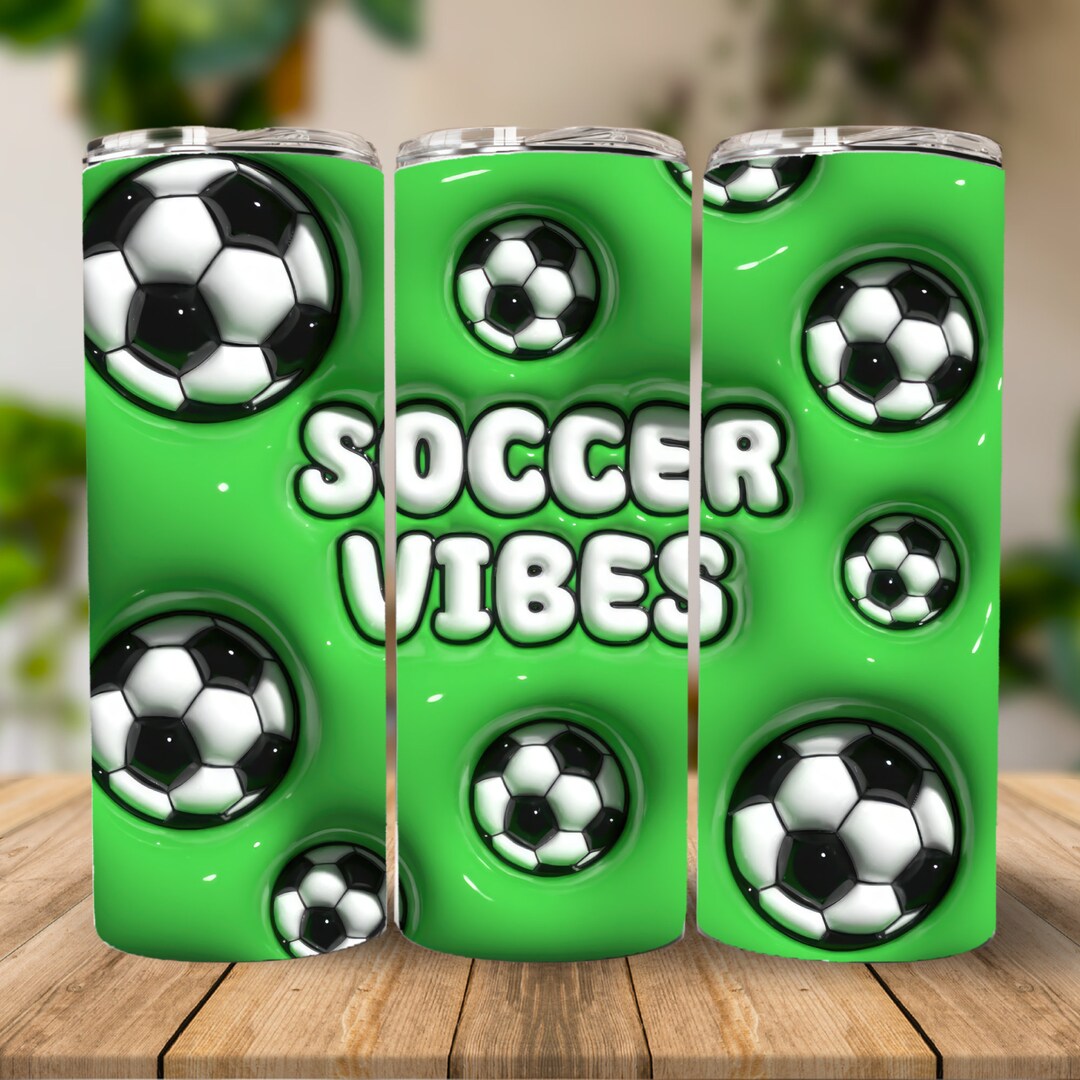 3D Inflated Green Soccer, 20 Oz Skinny Tumbler Sublimation Design ...