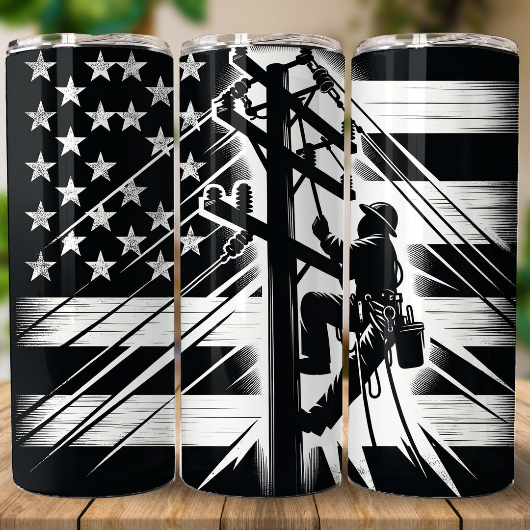 Lineman Patriotic 20 Oz Straight Tumbler Sublimation Design Digital ...