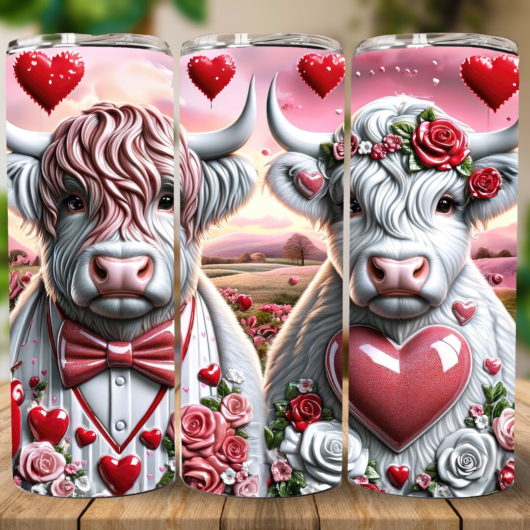 3D Glossy Valentine Cows 20oz Straight Tumbler Sublimation Design ...