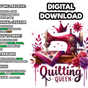 Quilting Queen PNG, Seamstress Clipart Shirt Sublimation Design ...