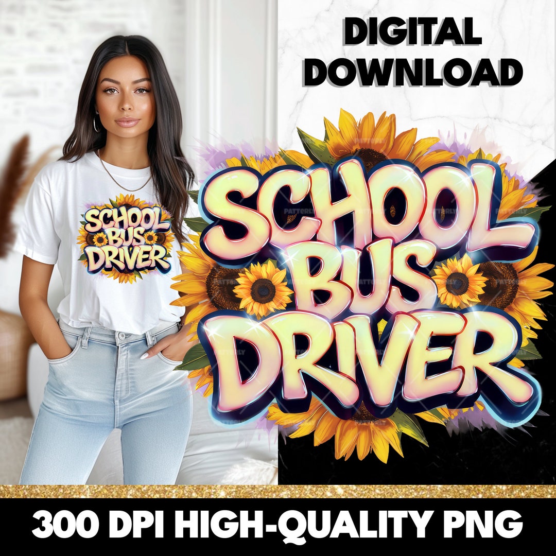 Floral School Bus Driver PNG, School Bus Driver Sublimation Design ...