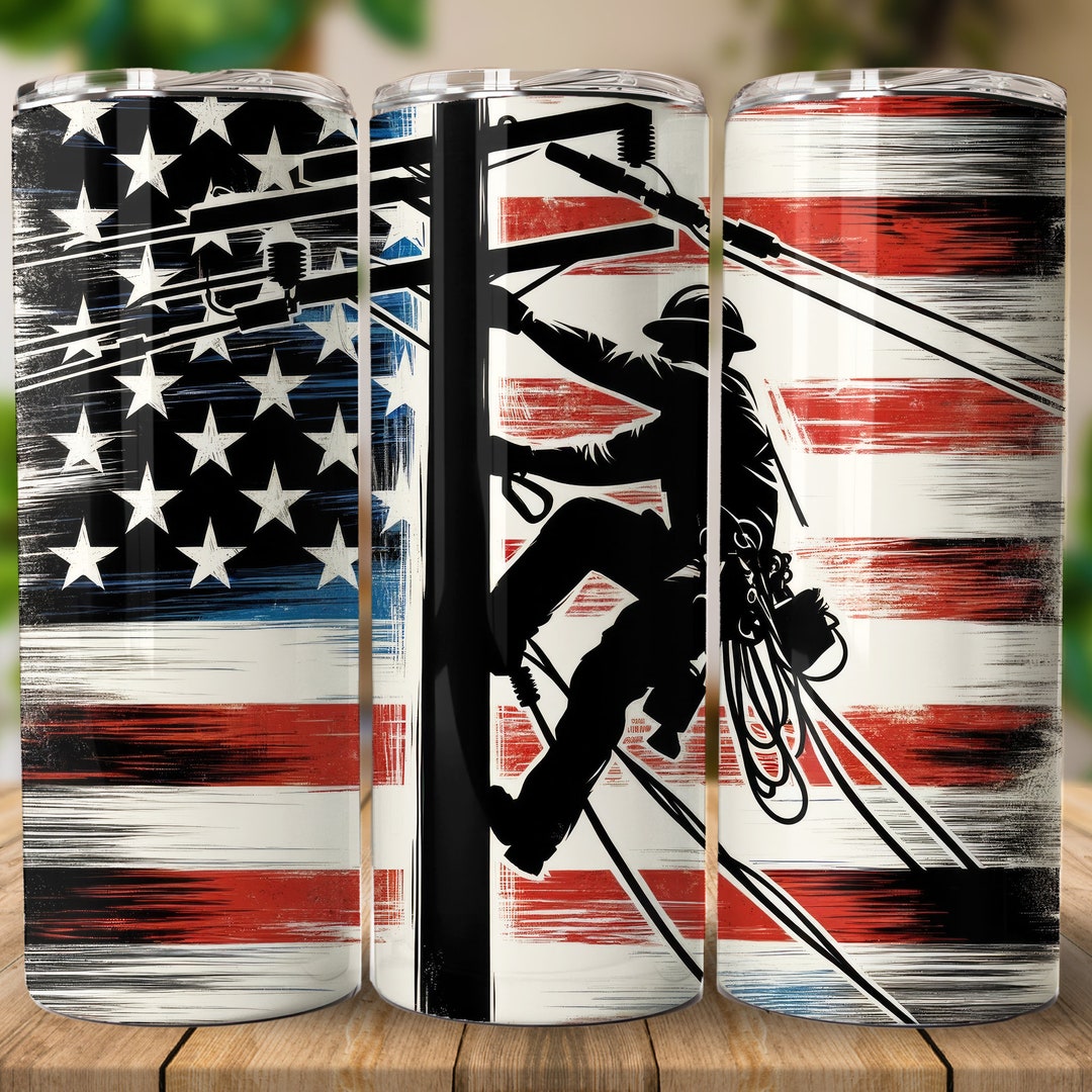 USA American Lineman 20oz Straight Tumbler Sublimation Design Digital ...