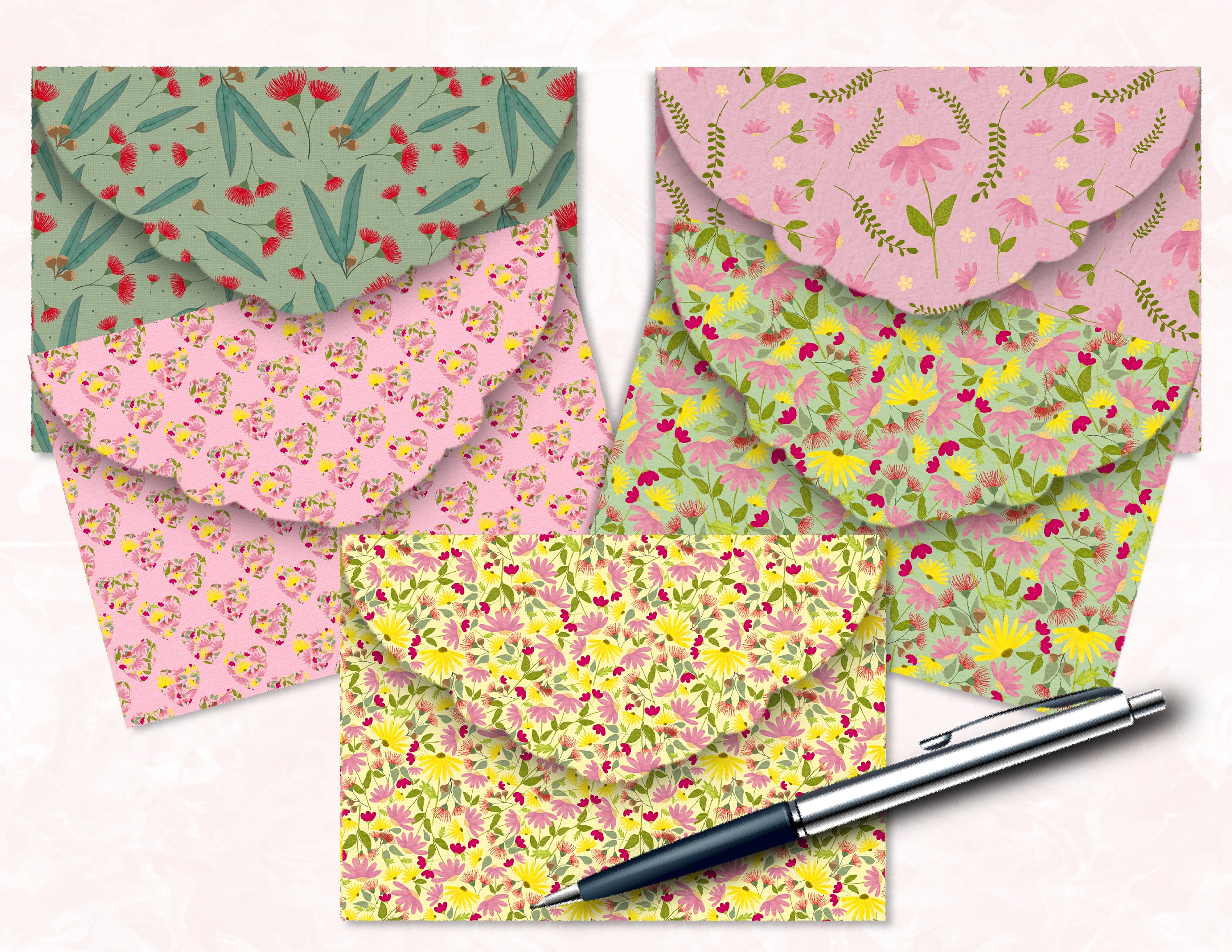 Floral Digital Envelopes, Flowers, Digital Scrapbook Envelope, Digital ...