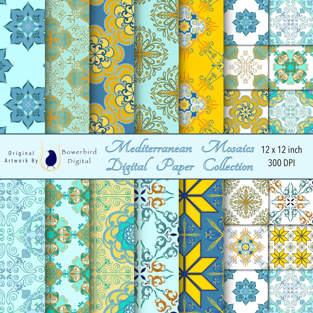 Mediterranean Digital Paper, Digital Scrapbook Paper, Digital Junk ...