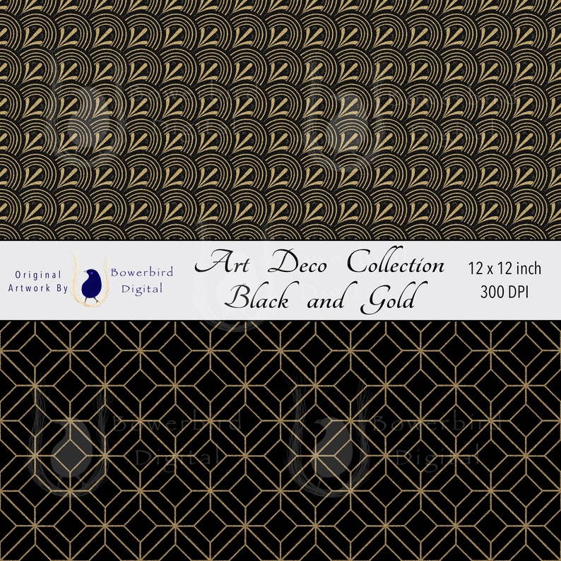 Art Deco Black & Gold Digital Paper, Seamless Patterns (digital ...