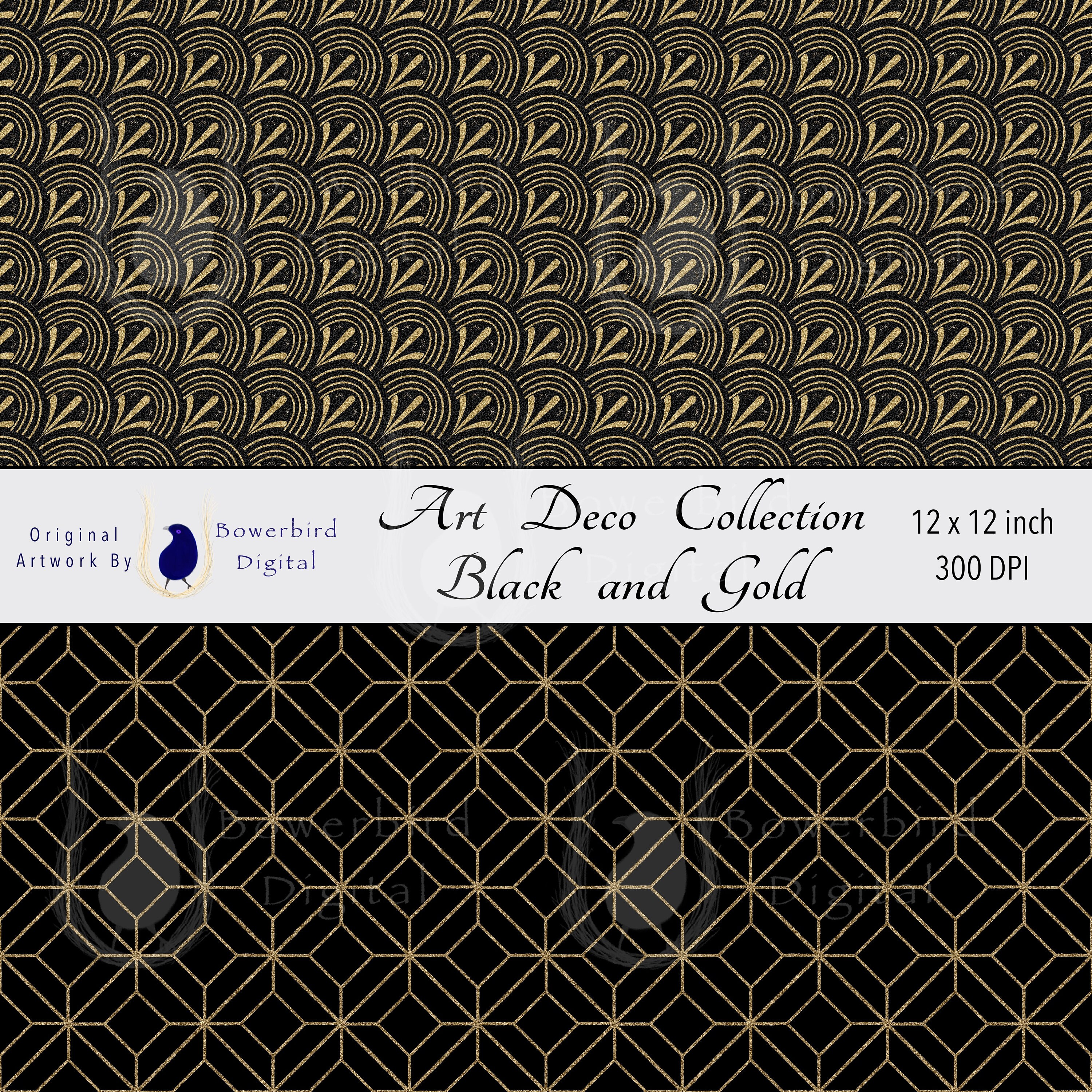 Art Deco Black & Gold Digital Paper, Seamless Patterns (digital ...