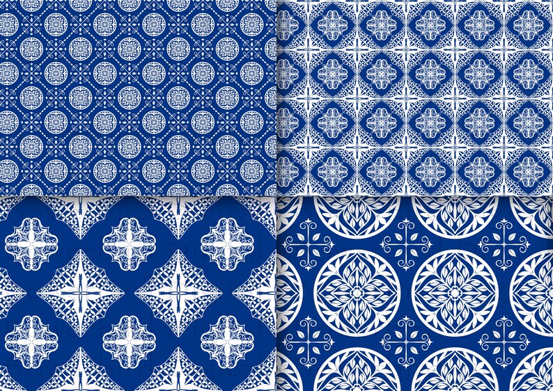 Moroccan Mosaics Digital Paper, Blue, Digital Scrapbook Paper, Digital ...