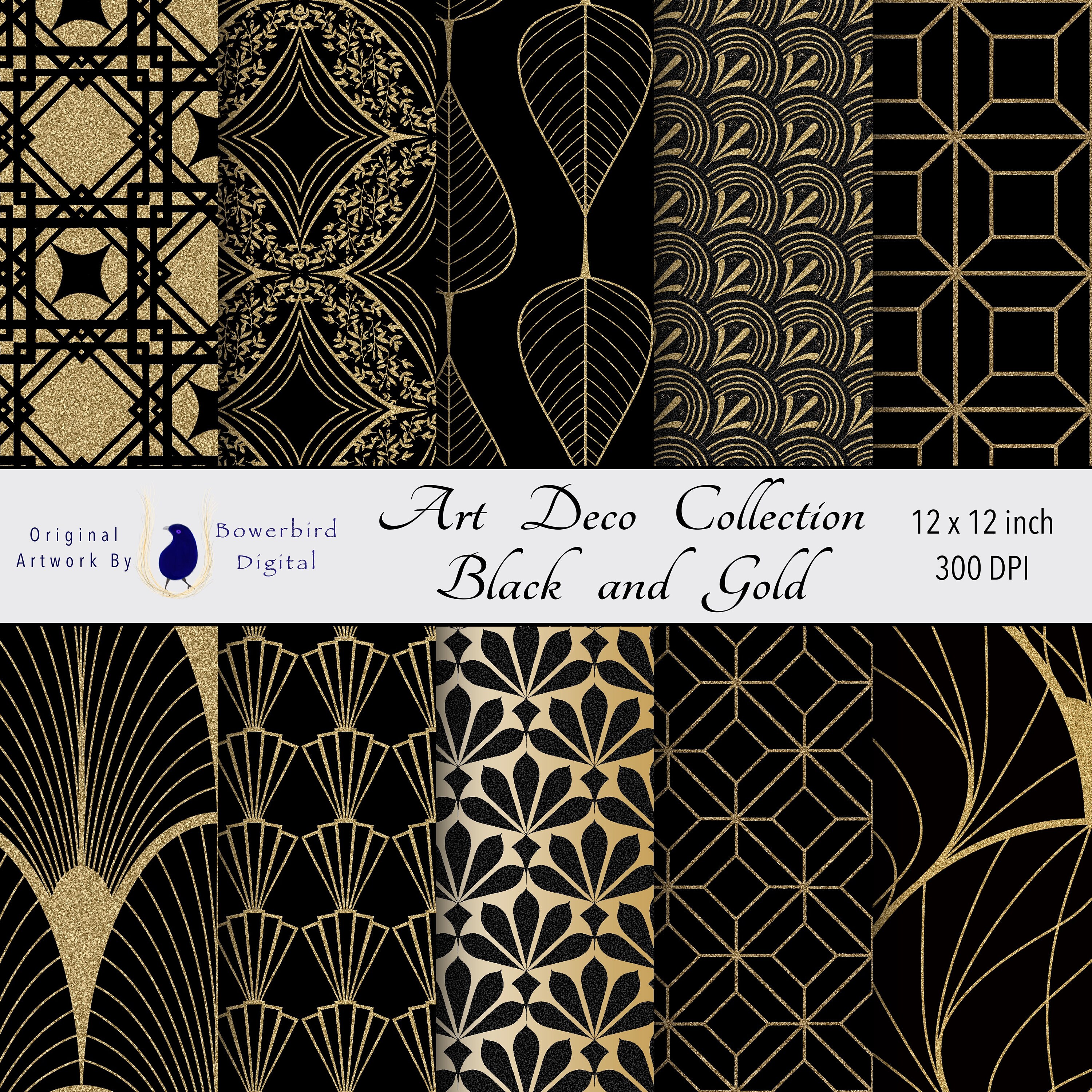 Art Deco Black & Gold Digital Paper, Seamless Patterns (digital ...