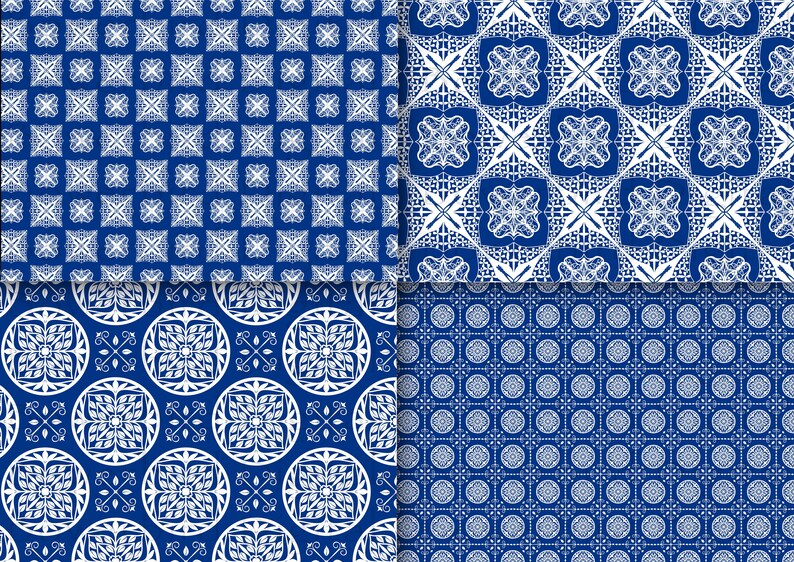 Moroccan Mosaics Digital Paper, Blue, Digital Scrapbook Paper, Digital ...