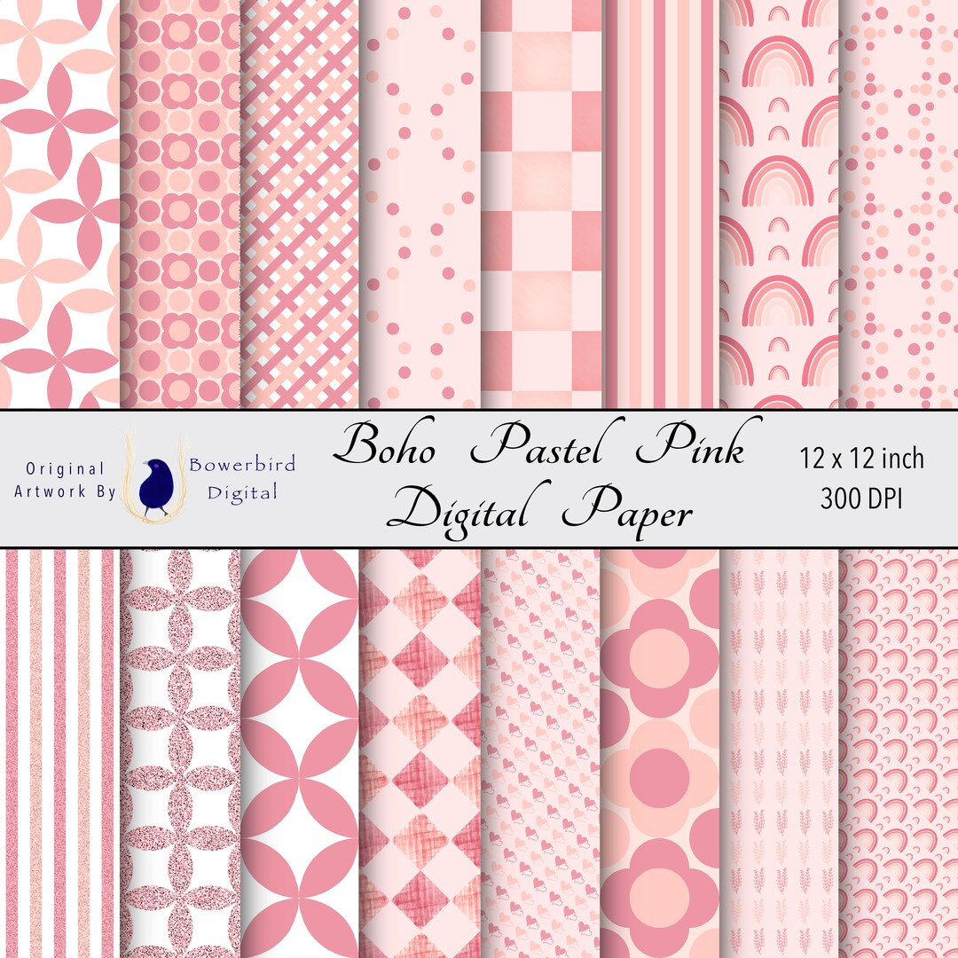 Boho Pastel Pink Floral Digital Paper, Seamless Patterns (digital ...