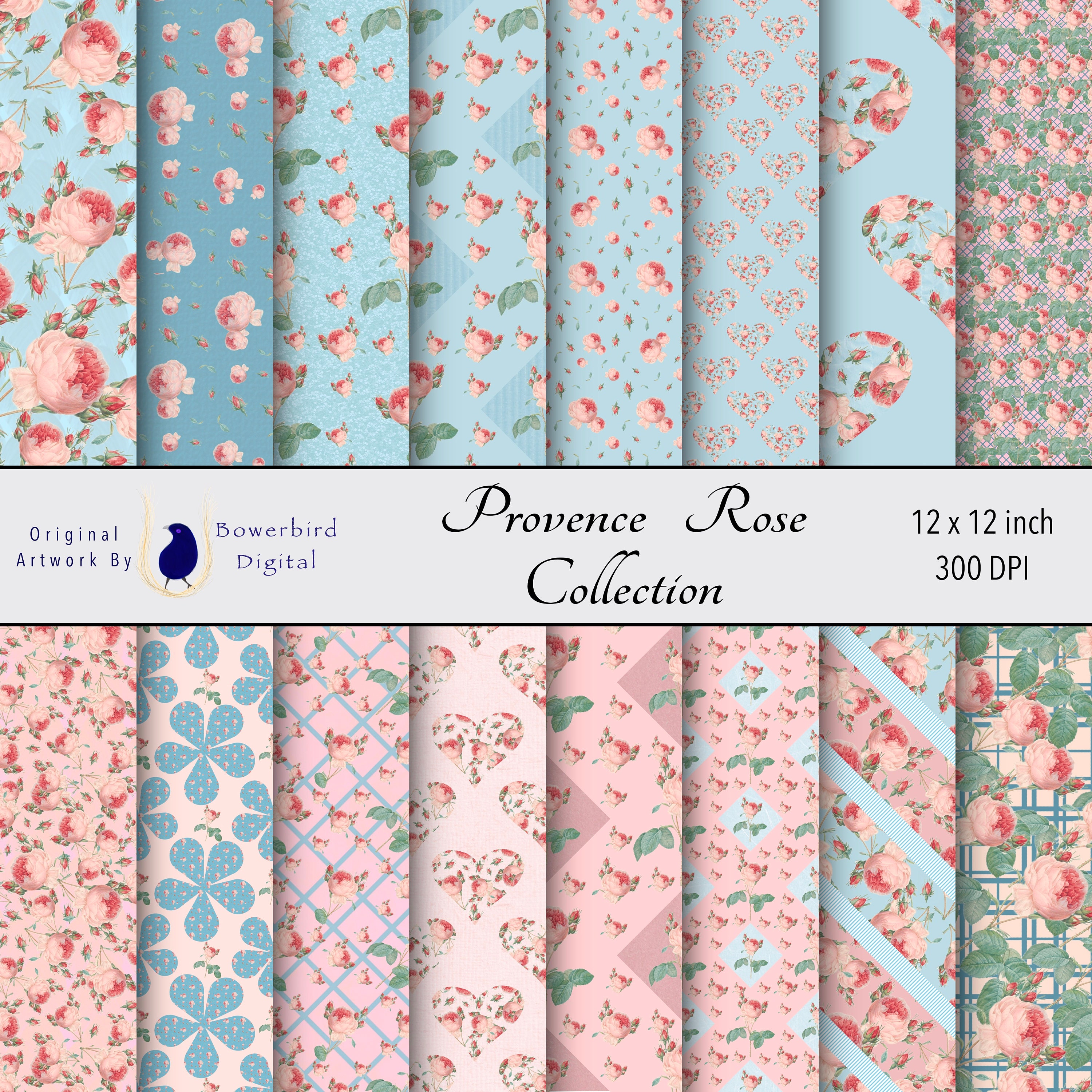 Provence Rose Digital Paper, Digital Scrapbook Paper, Digital Junk ...
