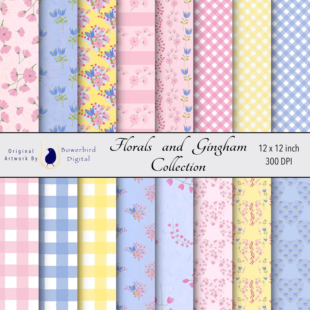 Floral Gingham Digital Paper, Seamless Patterns (digital Download) - Etsy