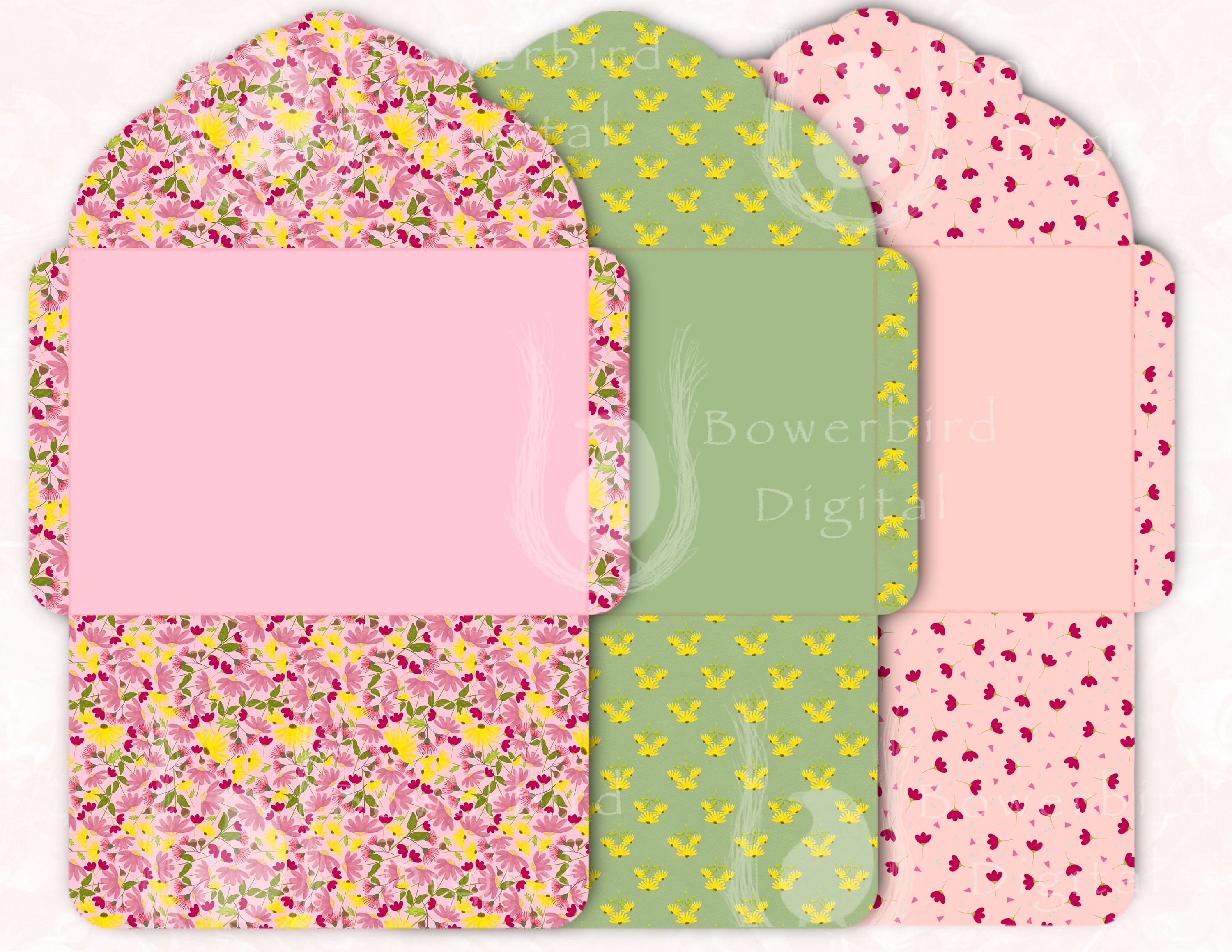 Floral Digital Envelopes, Flowers, Digital Scrapbook Envelope, Digital ...