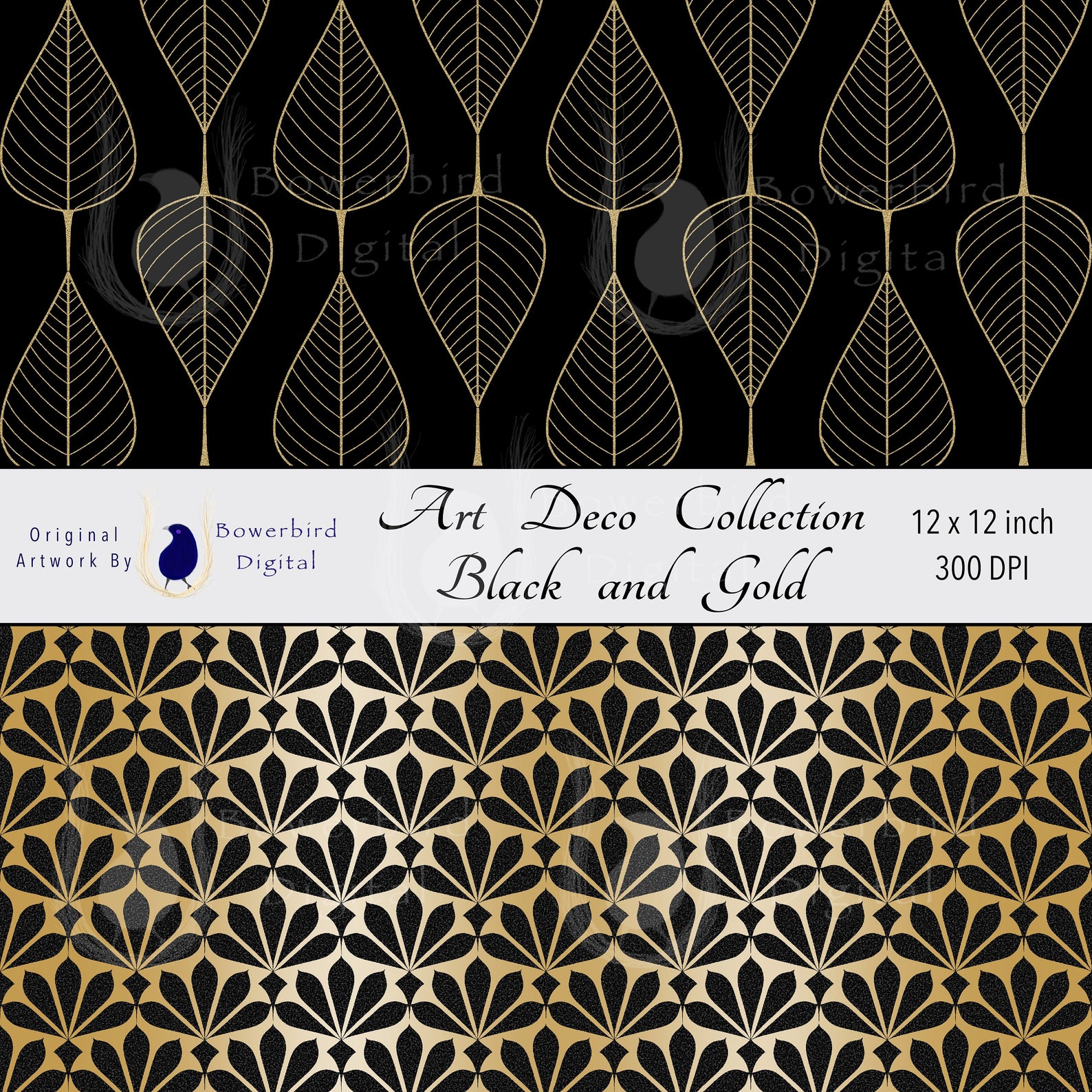 Art Deco Digital Paper, Black, Gold Art Deco, Digital Scrapbook Paper ...
