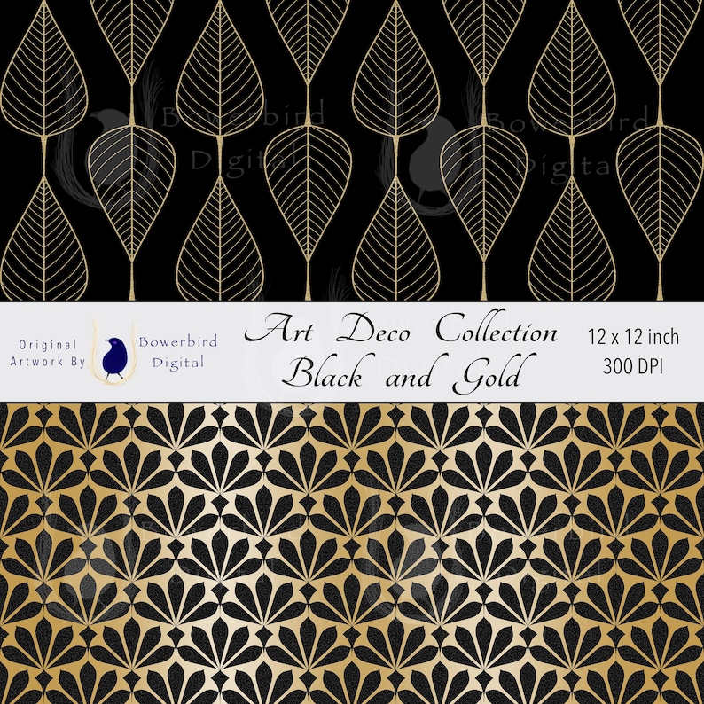 Art Deco Black & Gold Digital Paper, Seamless Patterns (digital ...