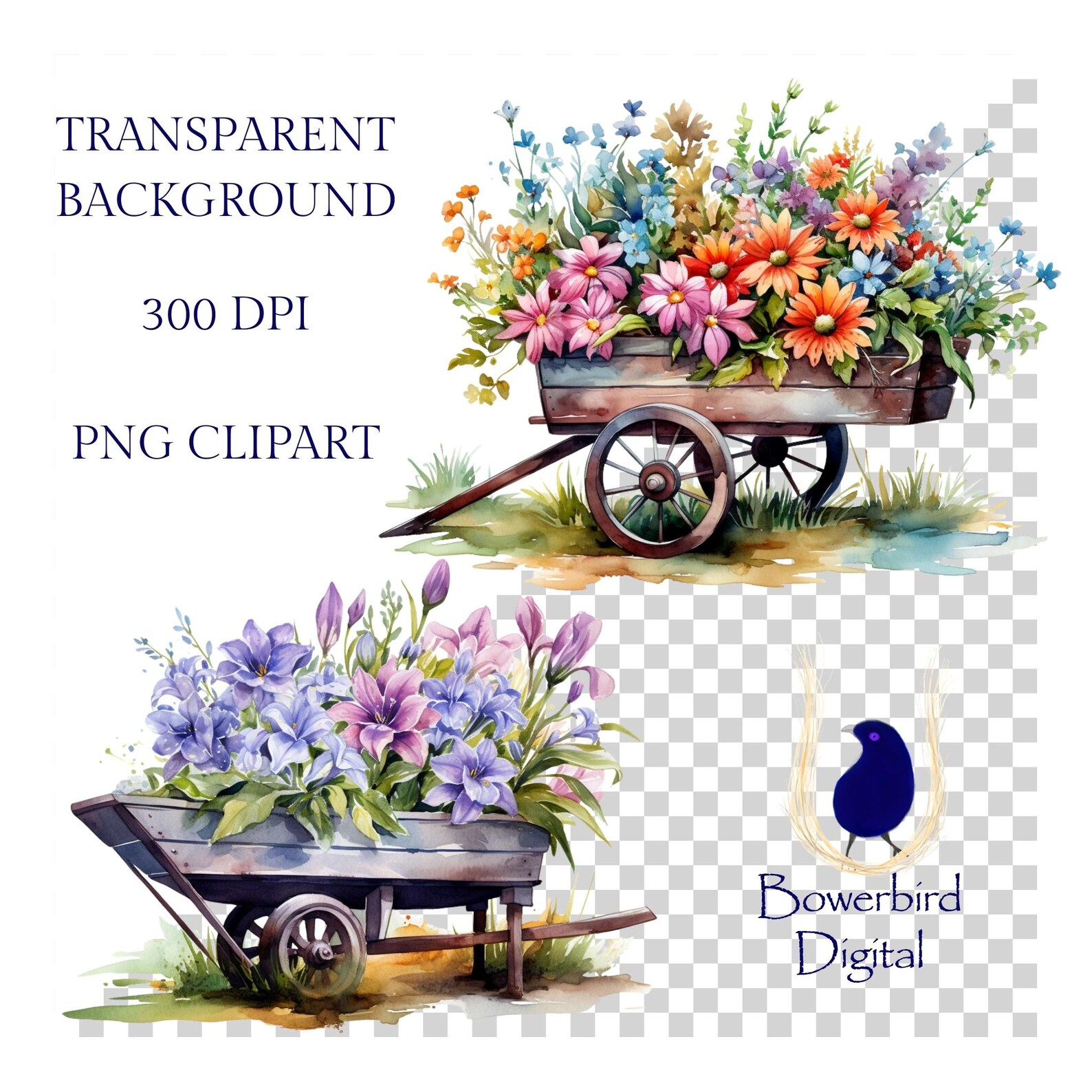 Rustic Wheelbarrow Flower Clipart, Transparent PNG, Cottagecore Art ...