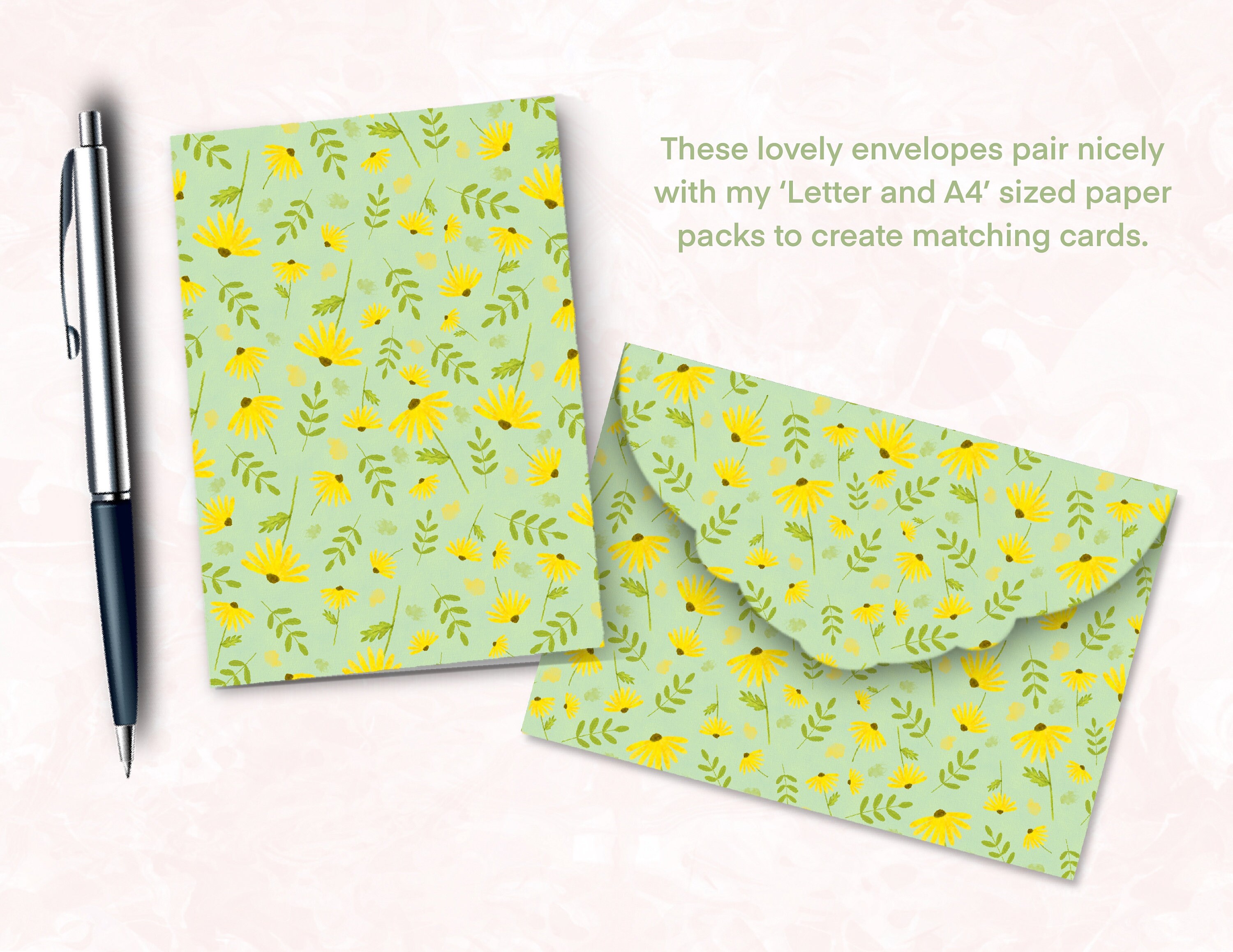 Floral Digital Envelopes, Flowers, Digital Scrapbook Envelope, Digital ...