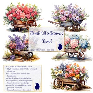 Rustic Wheelbarrow Flower Clipart, Transparent PNG, Cottagecore Art ...
