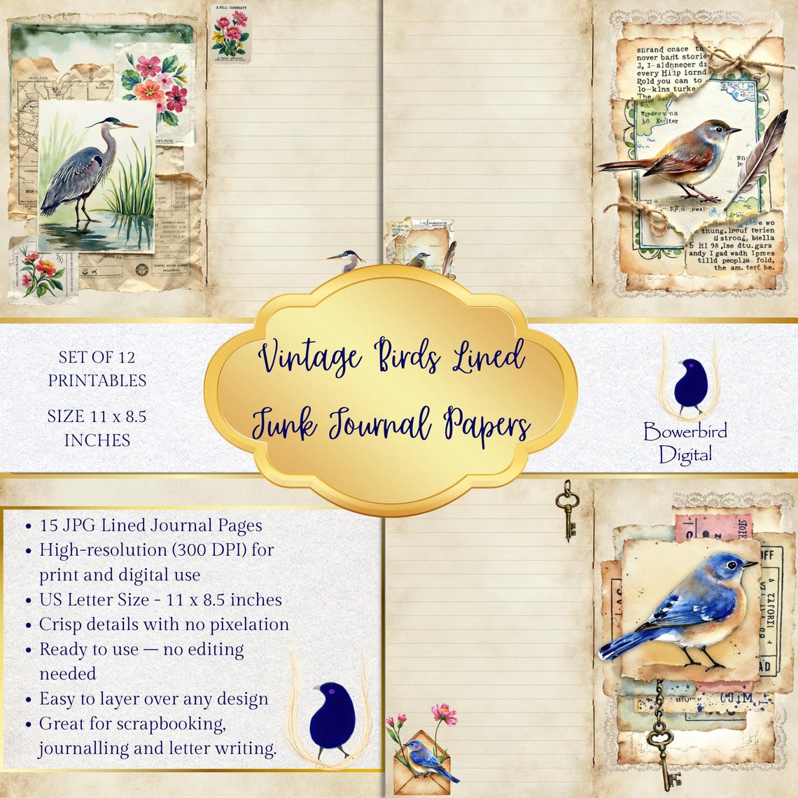 Vintage Bird Junk Journal Pages, Digital Download, Antique Ephemera ...
