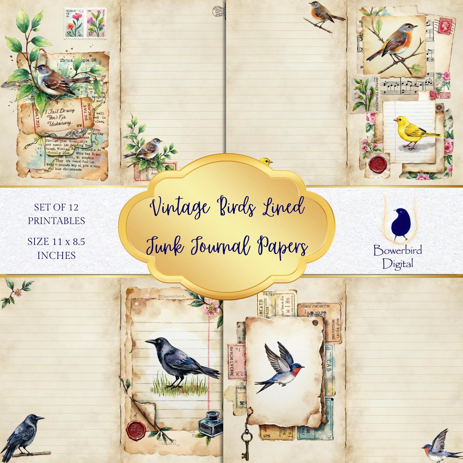 Vintage Bird Junk Journal Pages, Digital Download, Antique Ephemera ...