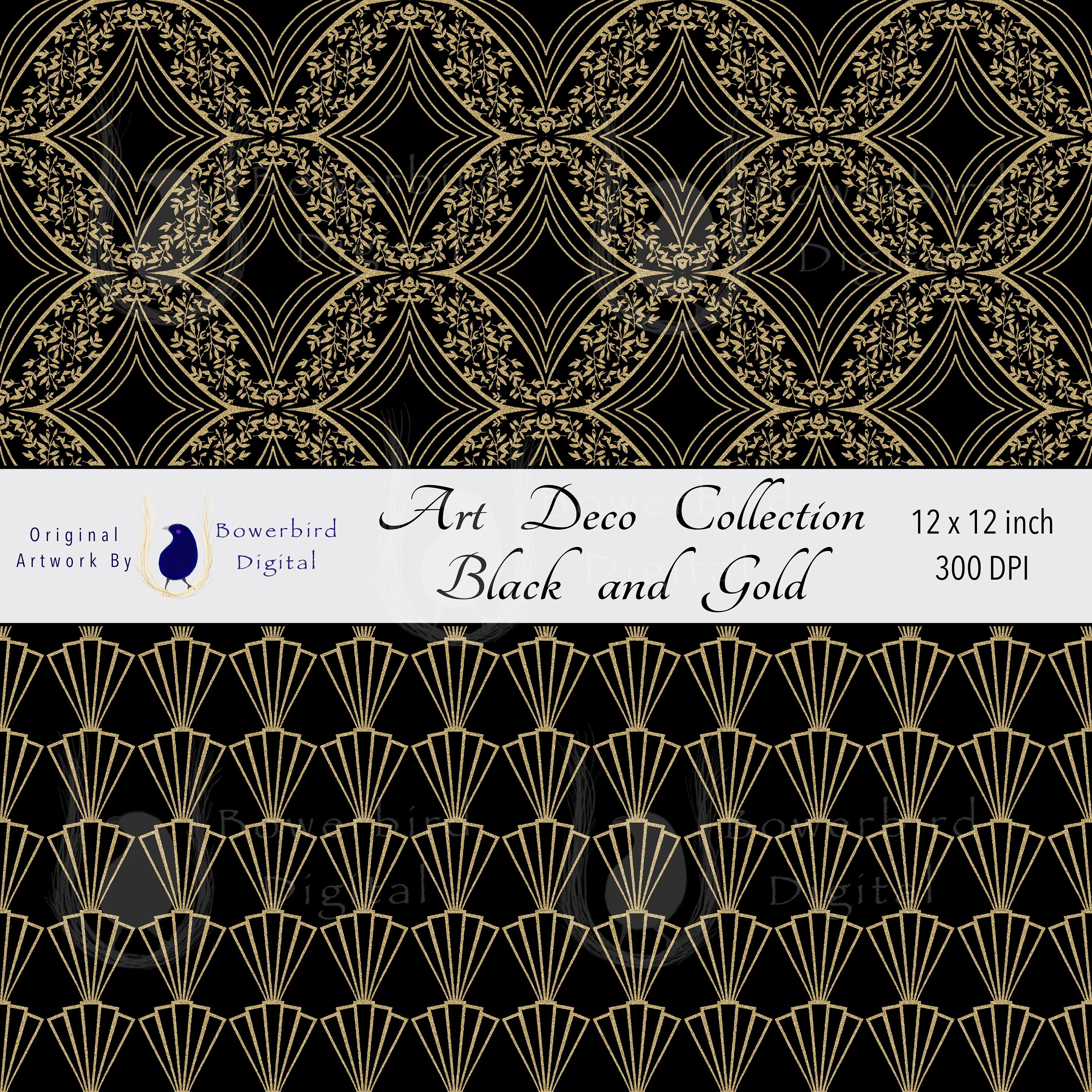 Art Deco Black & Gold Digital Paper, Seamless Patterns (digital ...